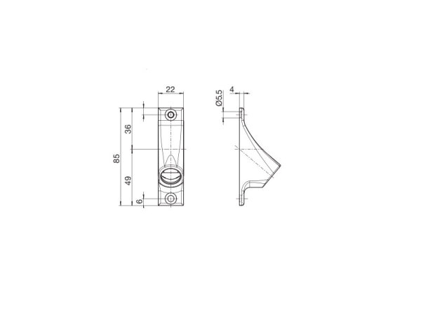 90° pivot bearing, Plate: 22 mm x 85 mm with 2 holes, 6 mm square 500 ...